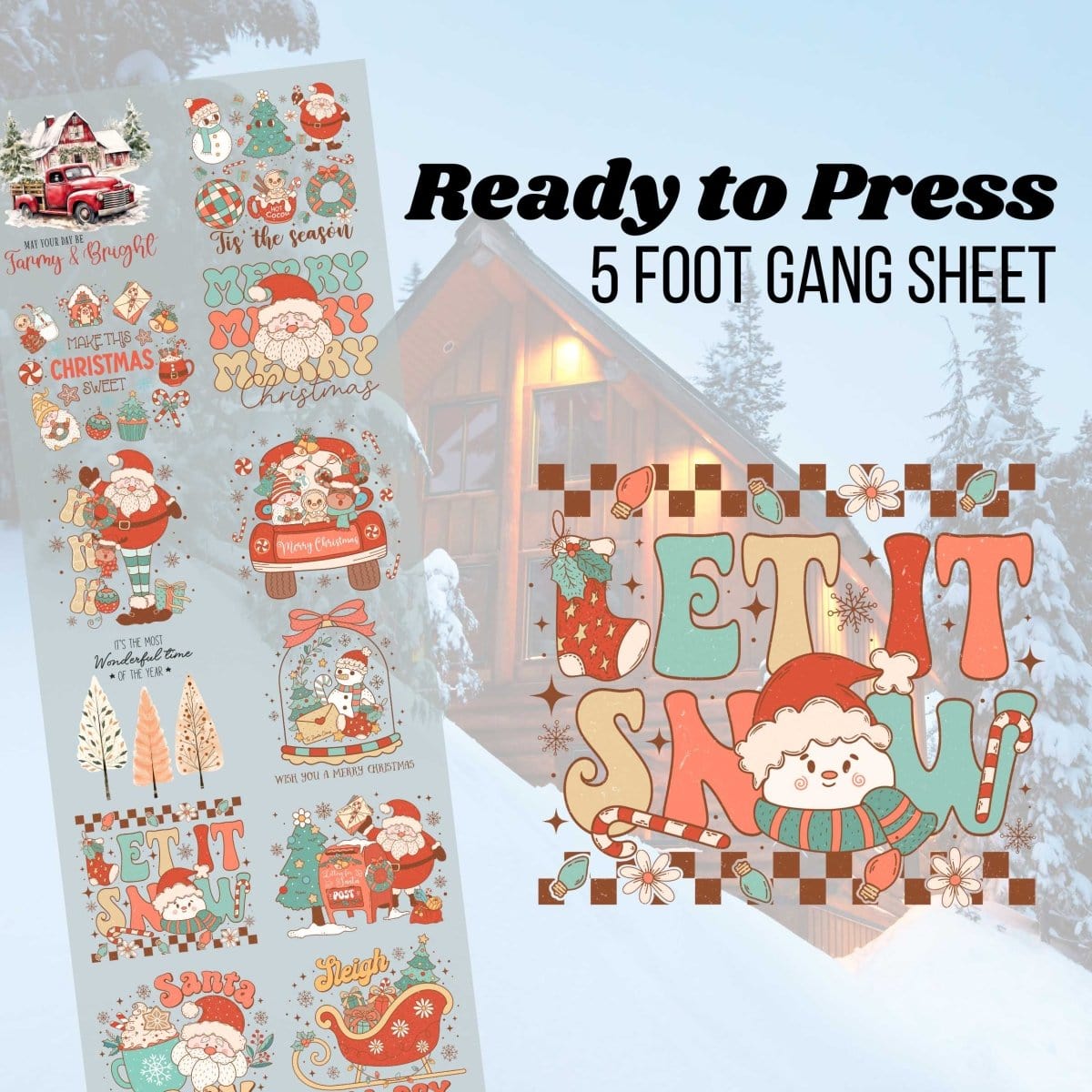 Christmas Pre-made 5 Foot (22x60) DTF Gang Sheet Armor Ink