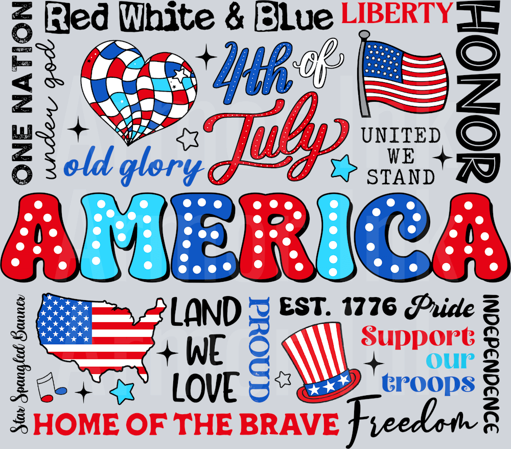 Word Collage Art Featuring America Themes