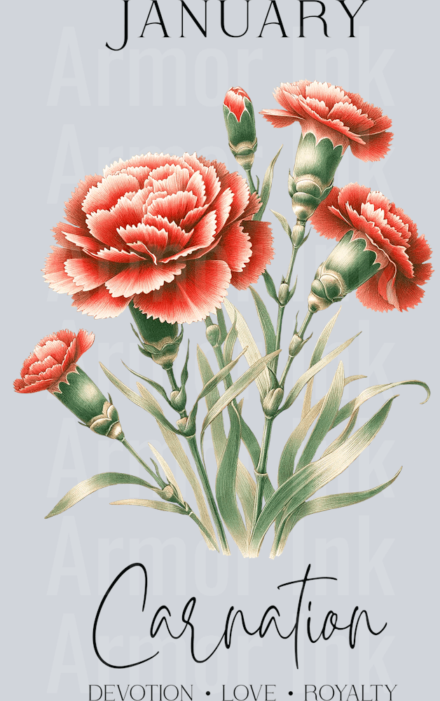 January Carnation DTF Transfer | Ready-To-Press