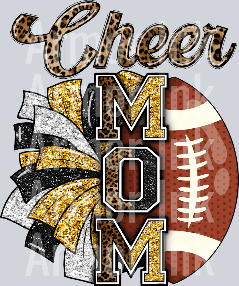 Football Cheer Mom Gold Black DTF Transfer | Ready-To-Press